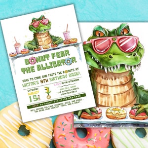 Editable DONUT CROCODILE Pool Party Invitation TEMPLATE Summer Party ...