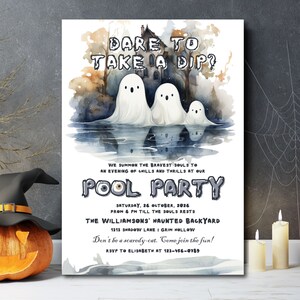 EDITABLE Halloween Spooky Pool Party in the Backyard Invitation ...