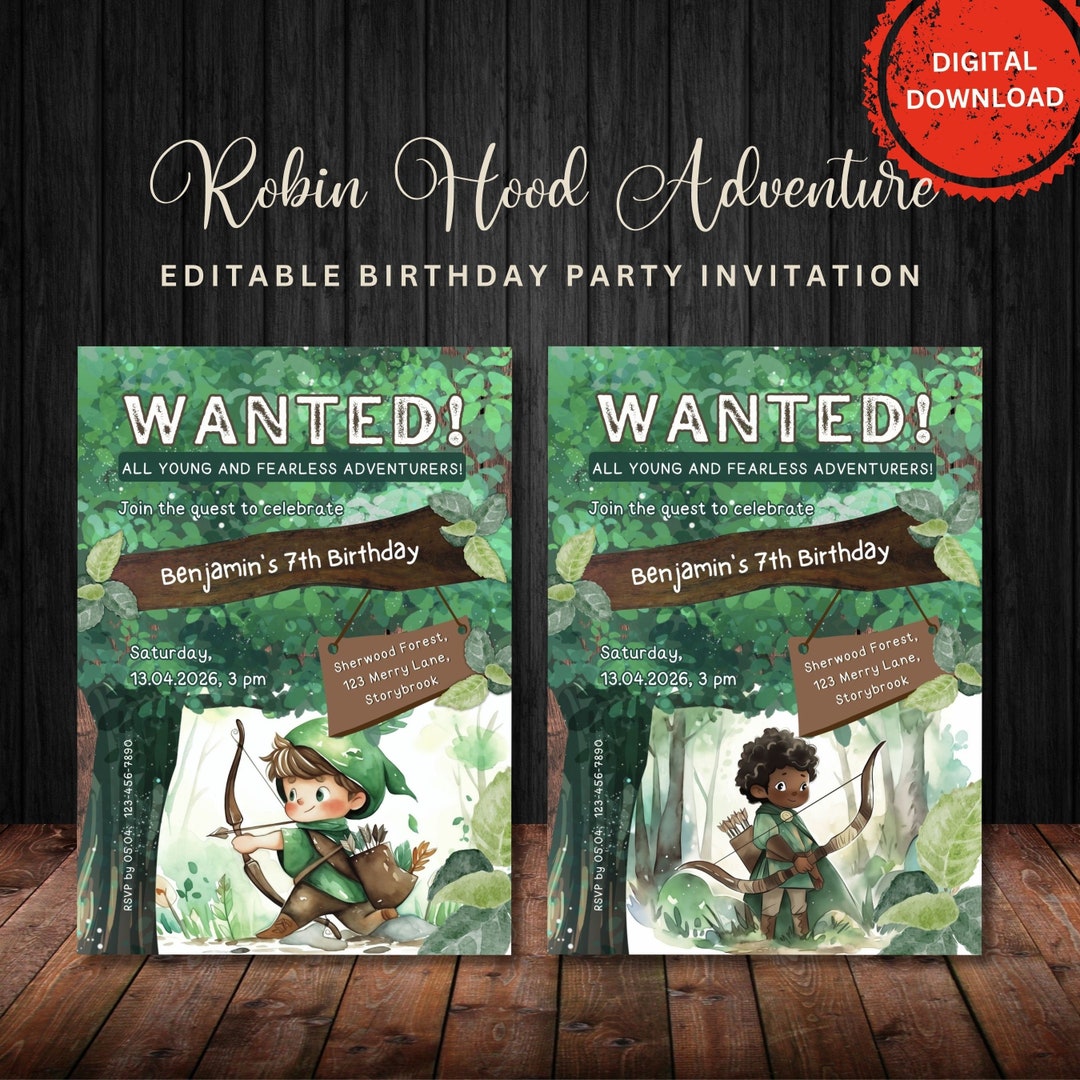 Robin Hood Birthday Party Invitation Template | Printable Birthday ...
