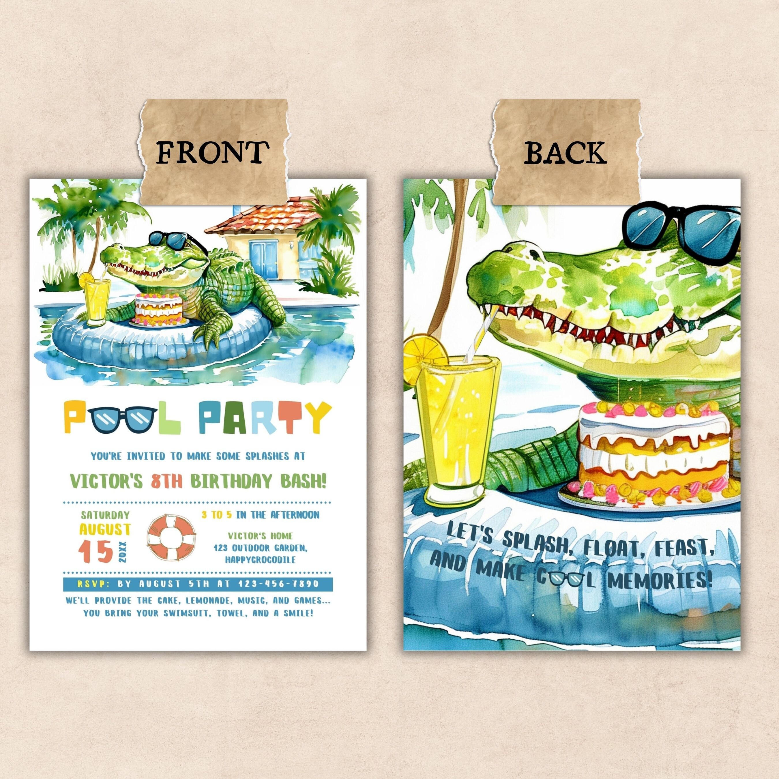EDITABLE Crocodile Pool Party Birthday Invitation TEMPLATE | Crocodile ...