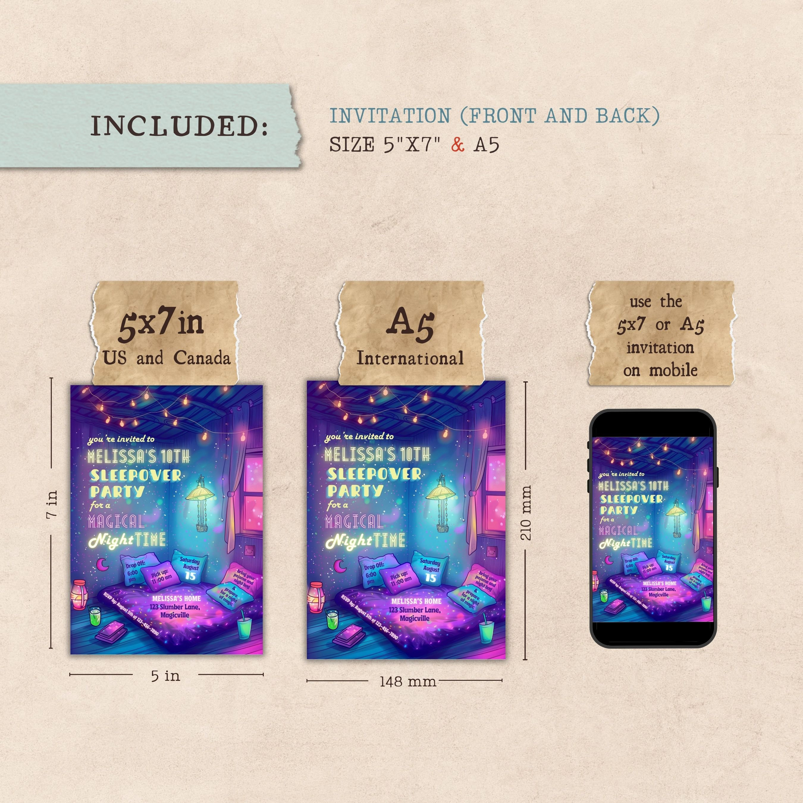 EDITABLE Magical Sleepover Birthday Party Invitation TEMPLATE | Slumber ...