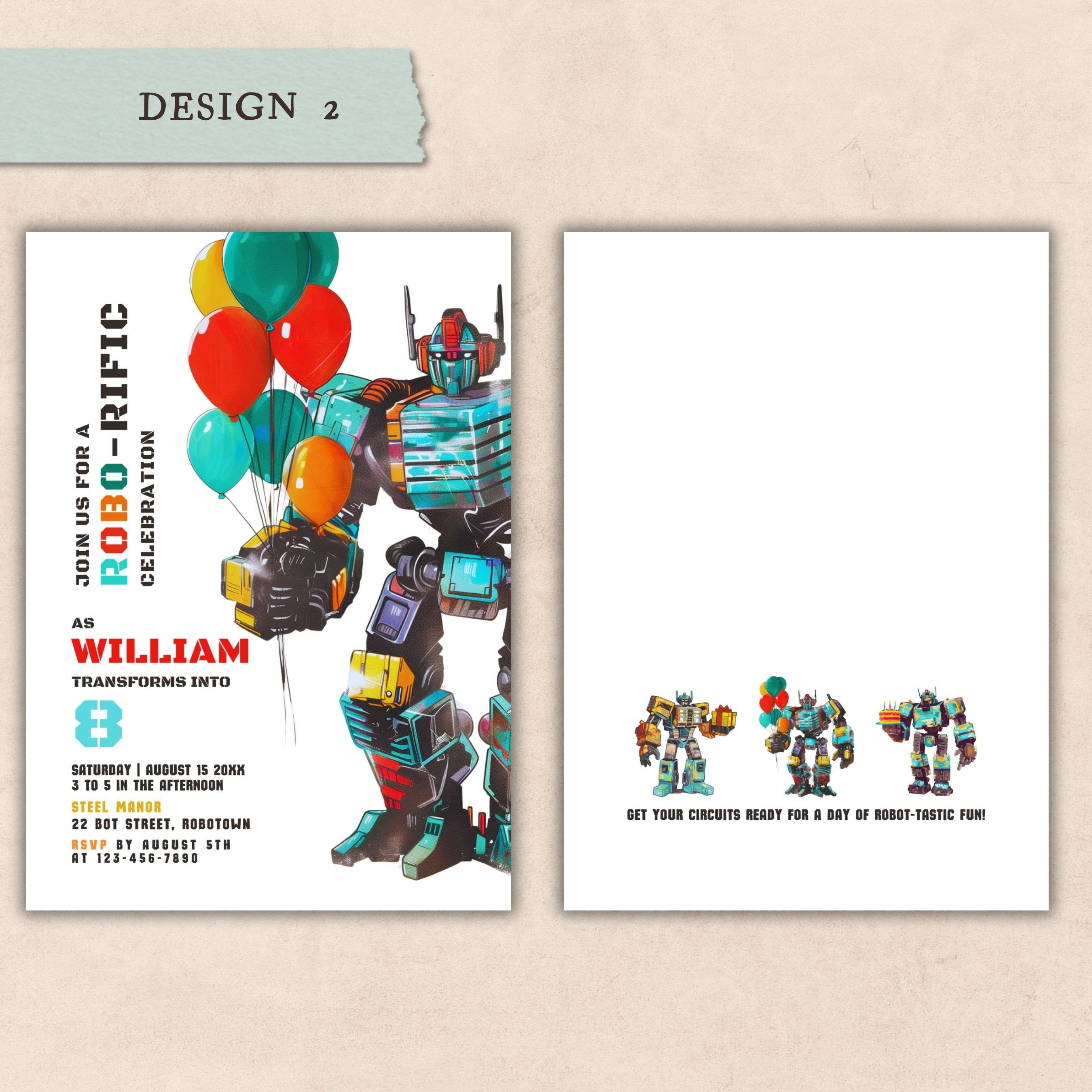 Editable Robots Birthday Invitation Template (digital Download) - Etsy