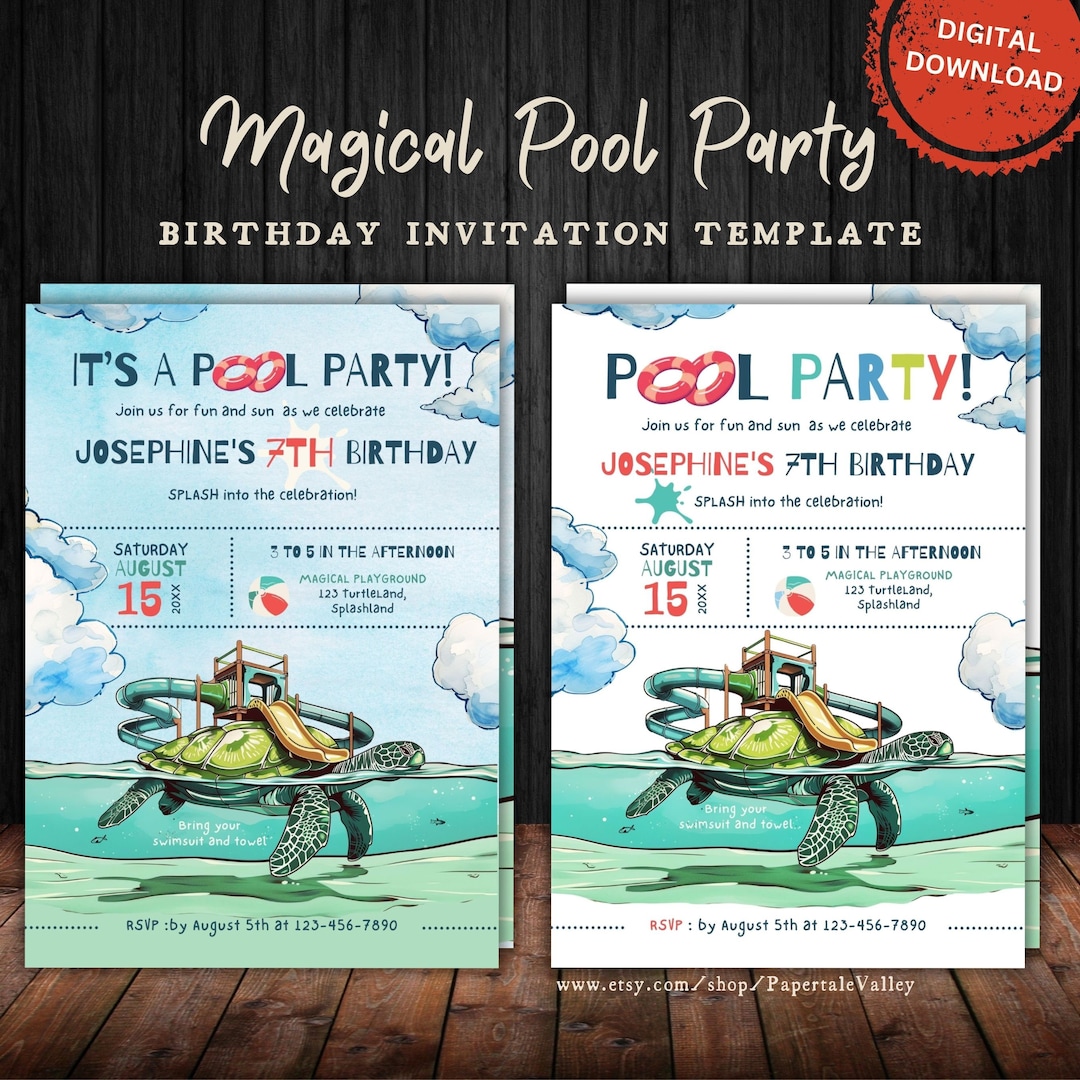 Magical Pool Party Invitation Template | Printable Outdoor Birthday ...