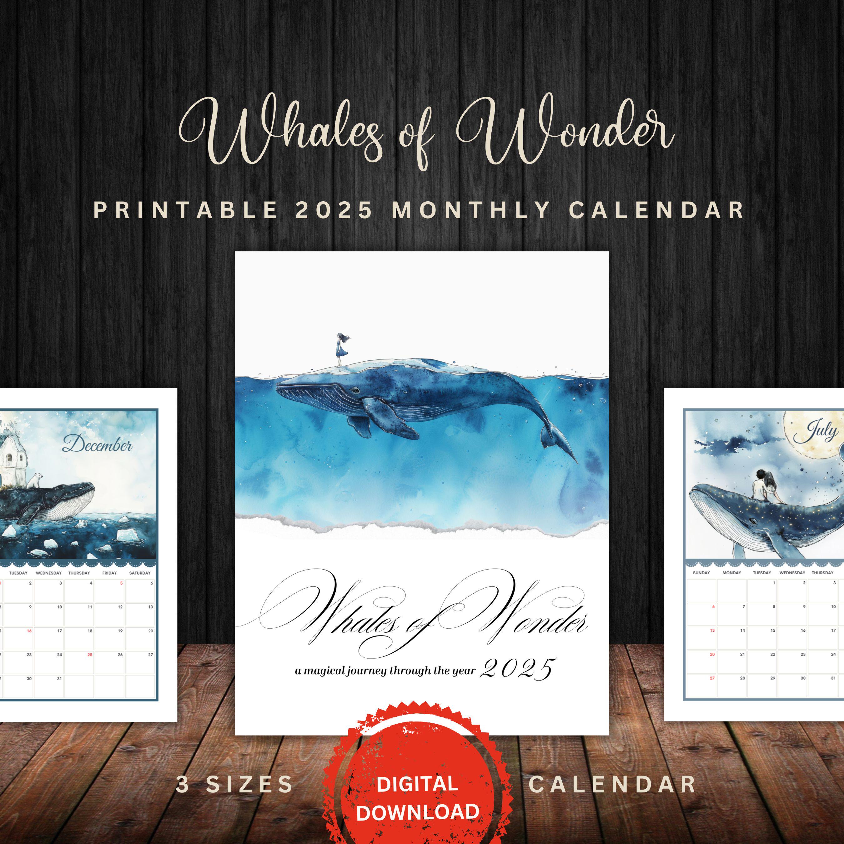 Whales of Wonder 2025 Printable Calendar Planner | Whimsical Surreal ...