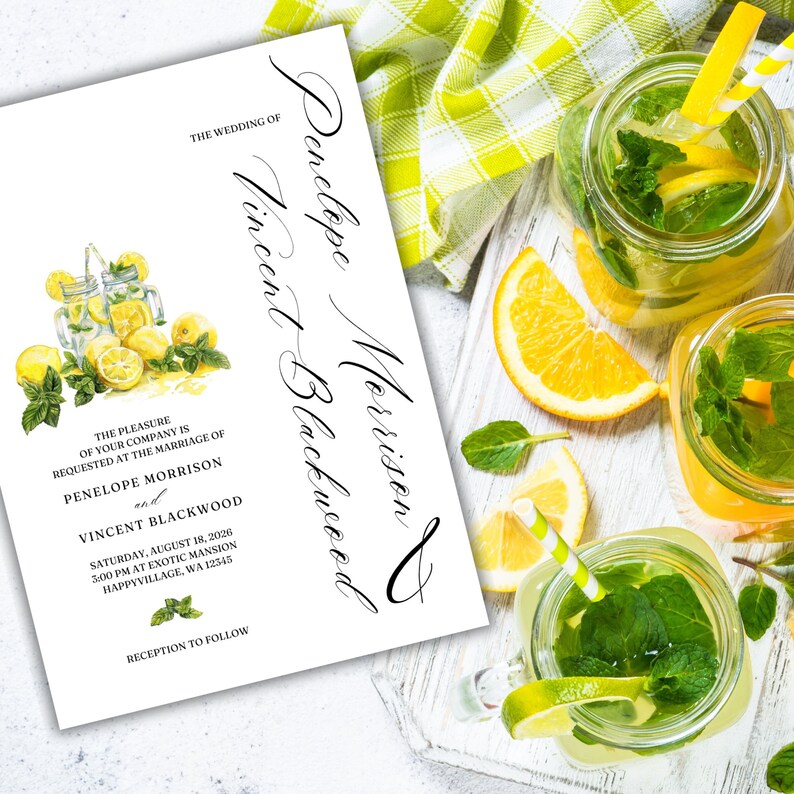 Editable Lemons and Lemonade Wedding Invitation Template Exotic Wedding ...