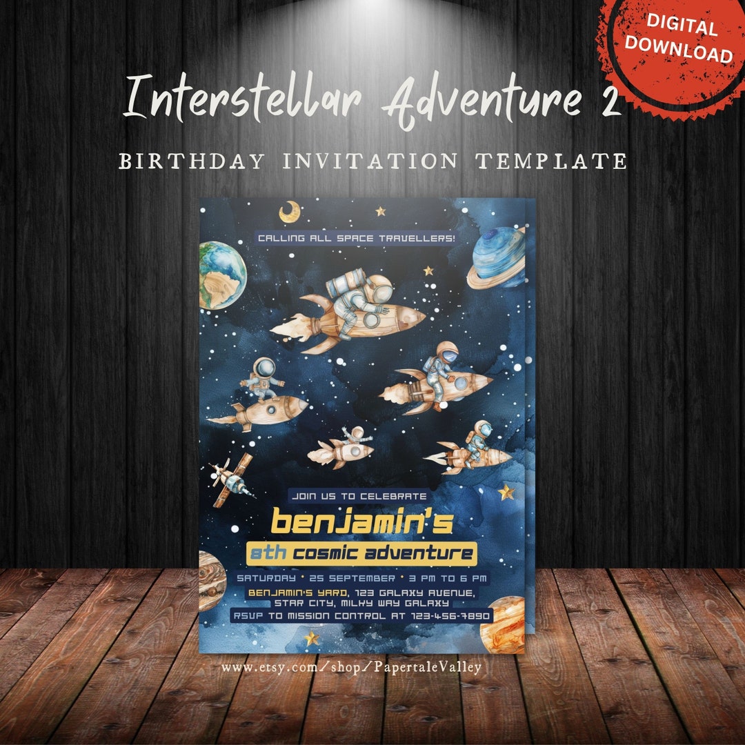 Editable Interstellar Adventure 2 Birthday Invitation Template | Cosmic ...