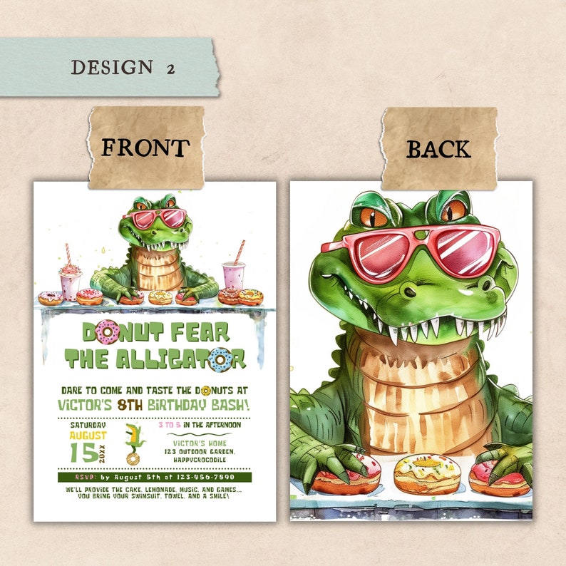 Editable DONUT CROCODILE Pool Party Invitation TEMPLATE Summer Party ...