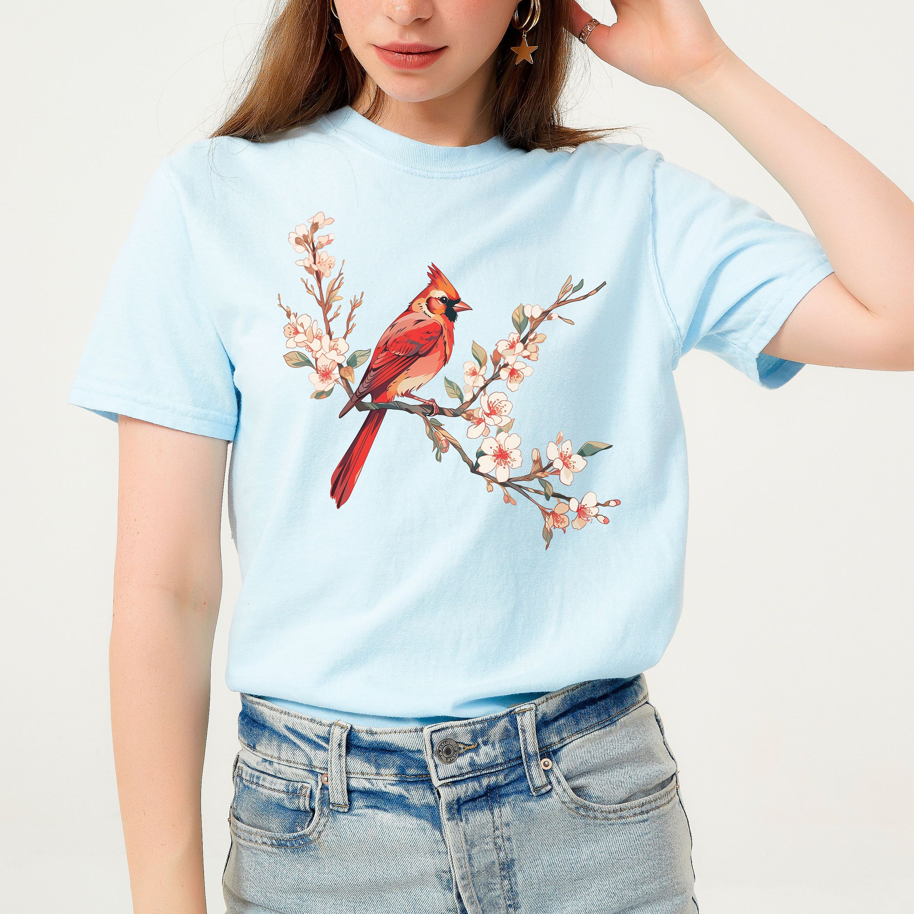Cardinal Bird T-shirt Comfort Colors, Cardinal Crewneck, Red Cardinal ...