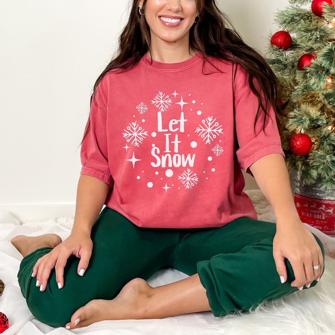 Comfort Colors Let It Snow Shirt, Winter Holiday Shirt, Snowflake Shirt ...