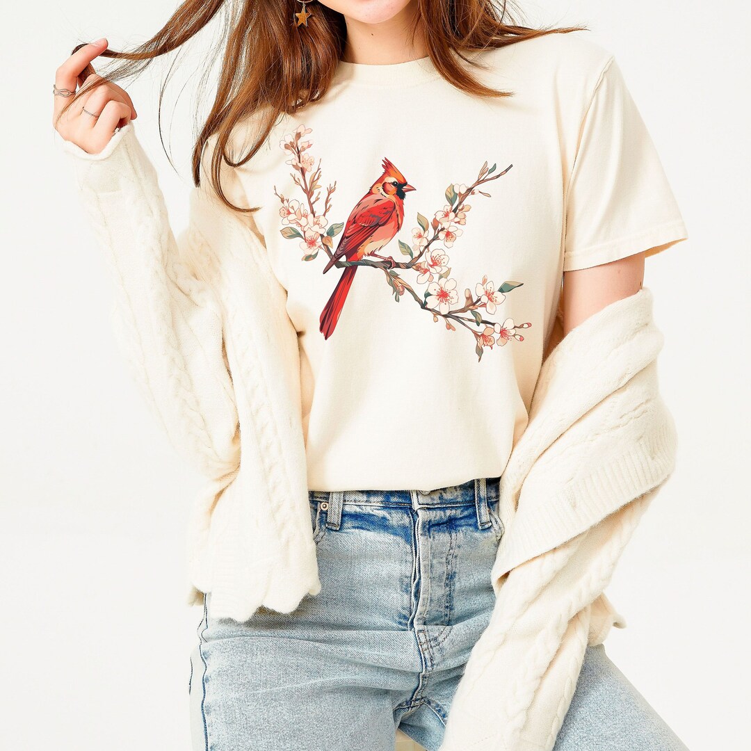 Cardinal Bird T-shirt Comfort Colors, Cardinal Crewneck, Red Cardinal ...