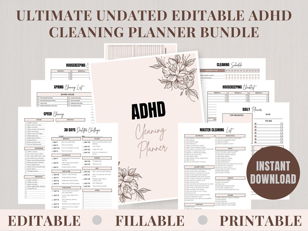 ADHD Planner Cleaning Checklist Editable Cleaning Printable - Etsy