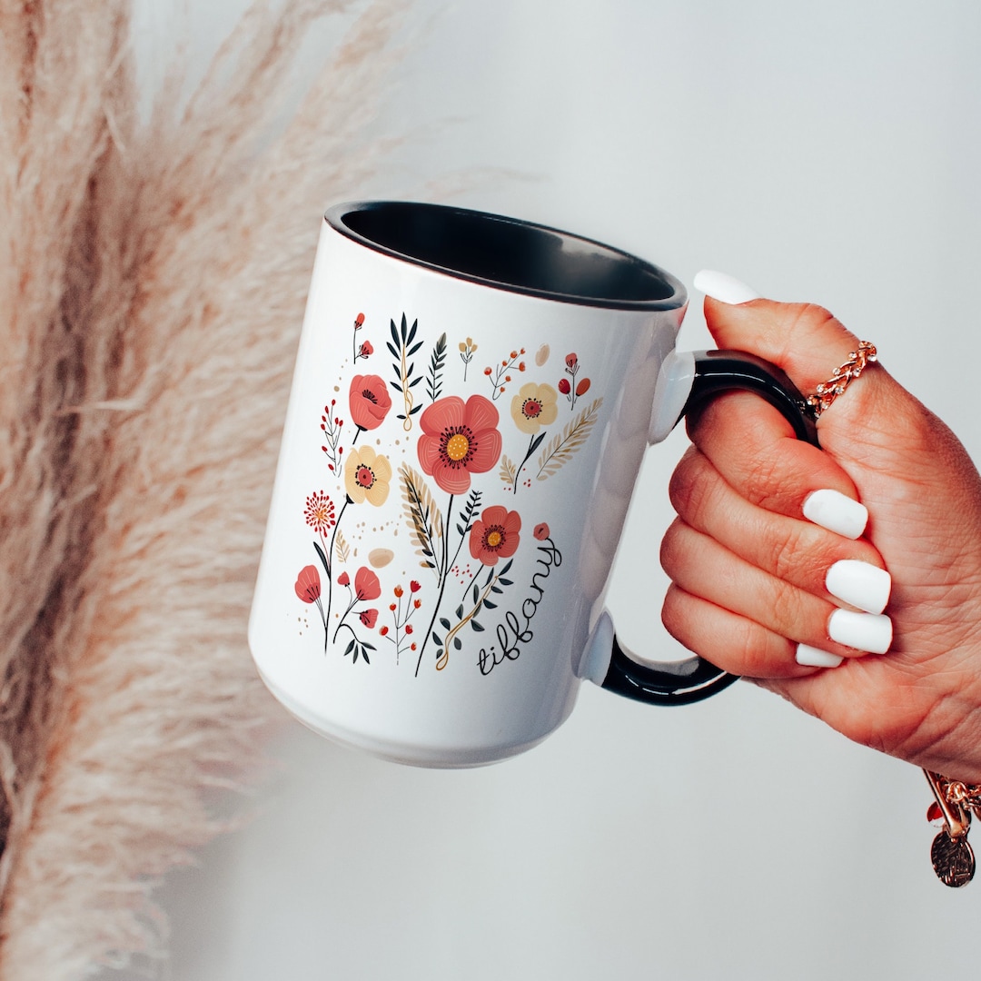 Flower Mug With Name, Customized Flower Gifts for Her, Personalized ...