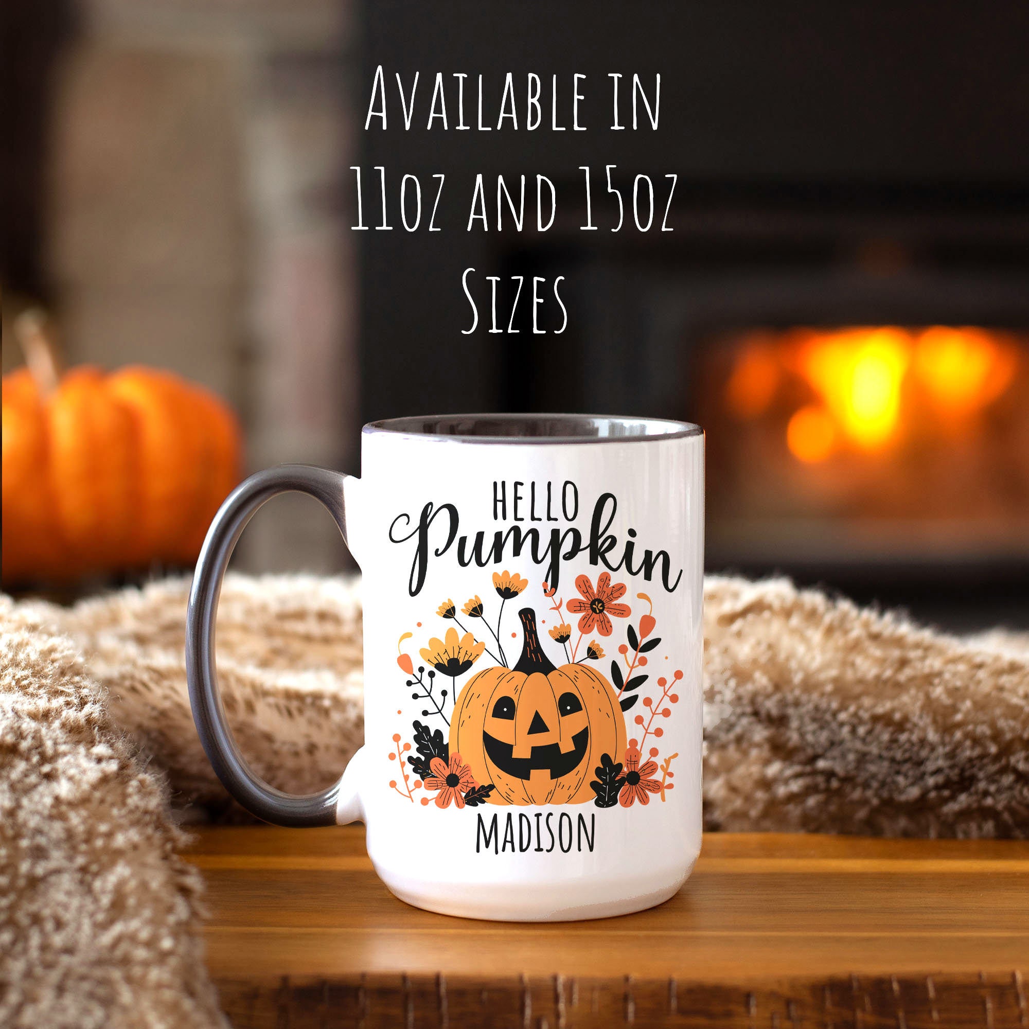 Hello Pumpkin Coffee Mug With Name, Custom Fall Mug With Pumpkin and ...