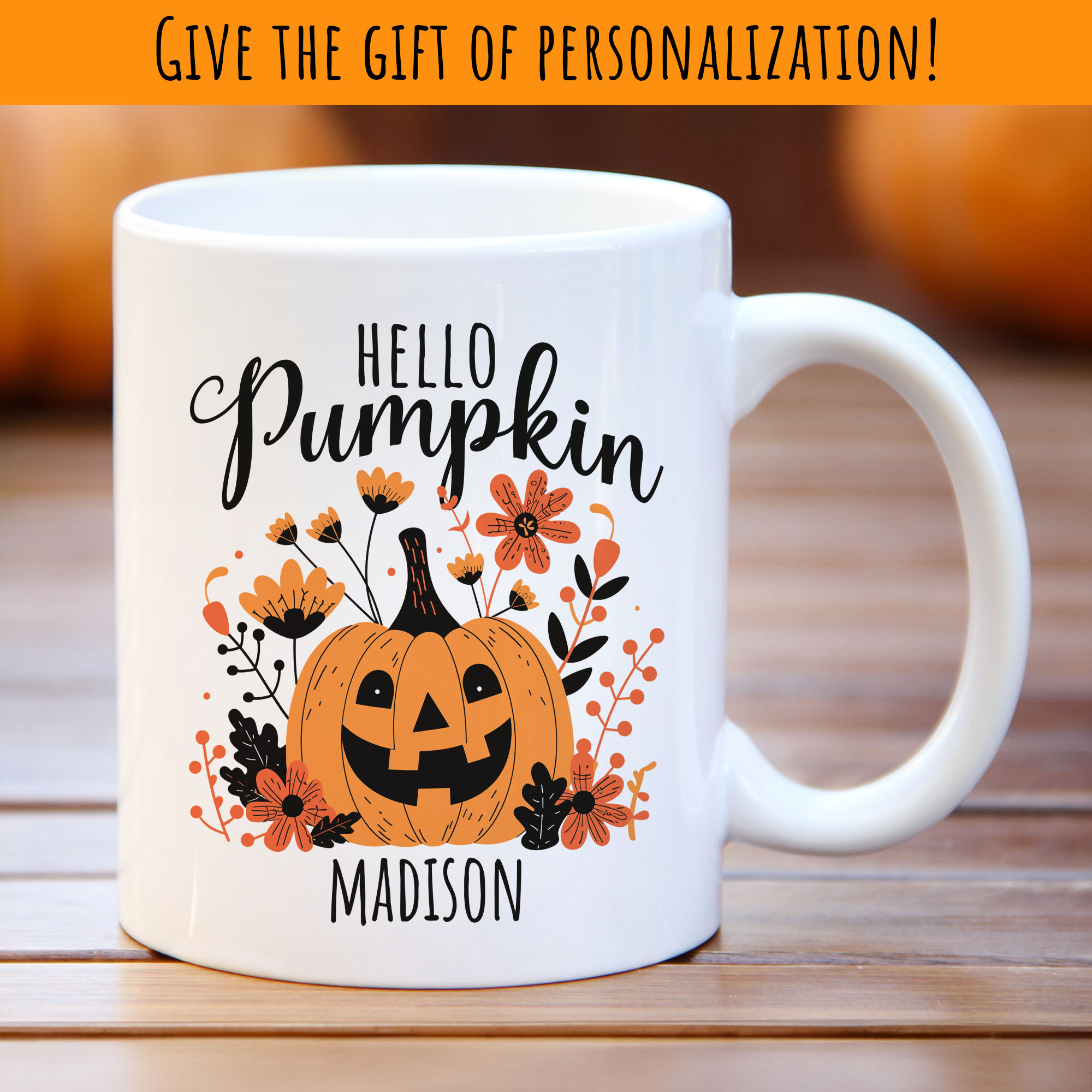 Hello Pumpkin Coffee Mug With Name, Custom Fall Mug With Pumpkin and ...