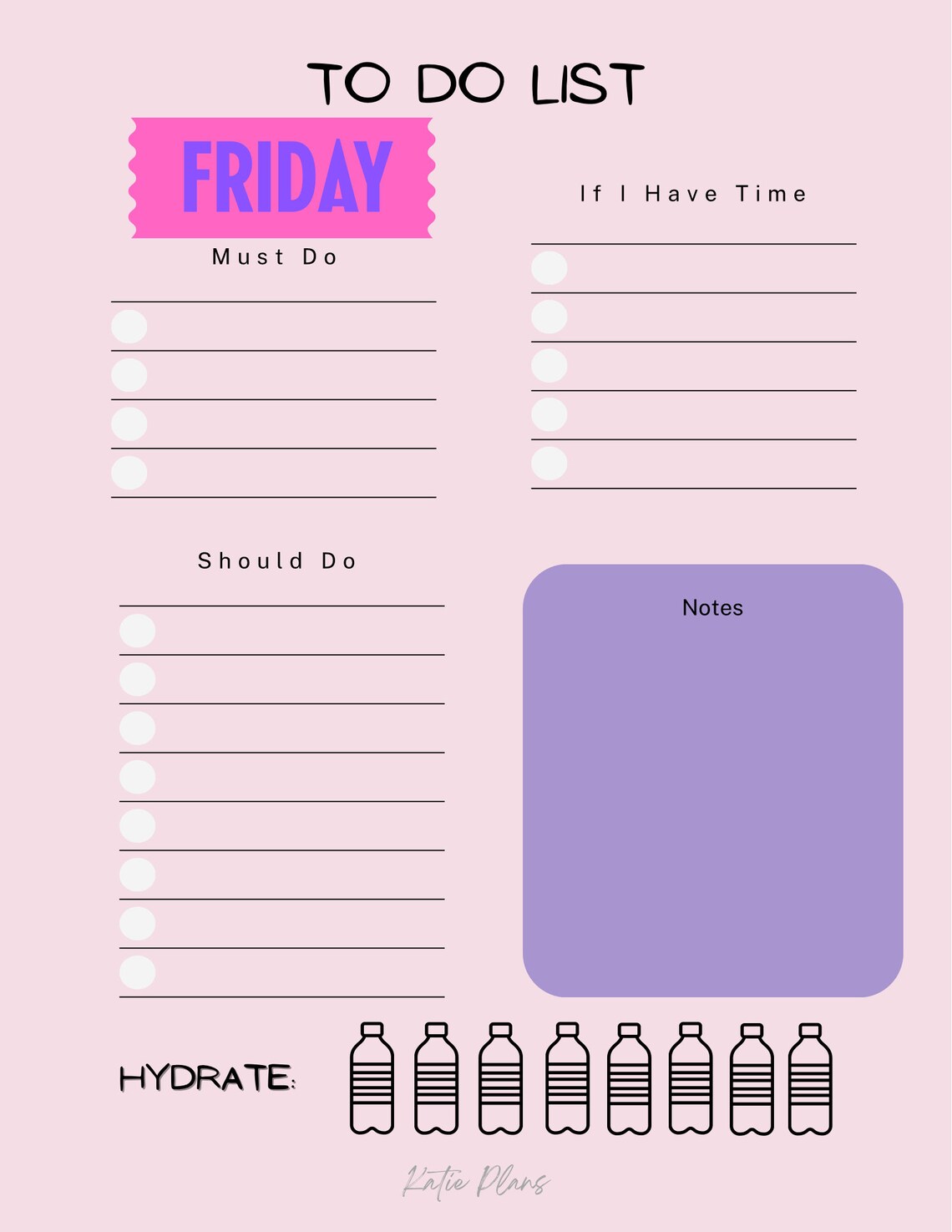 To Do List, Monday Thru Friday + 1 Blank - Etsy