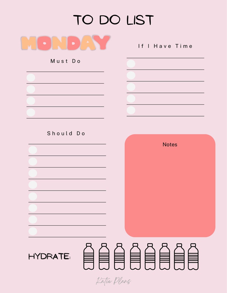 To Do List, Monday Thru Friday + 1 Blank - Etsy