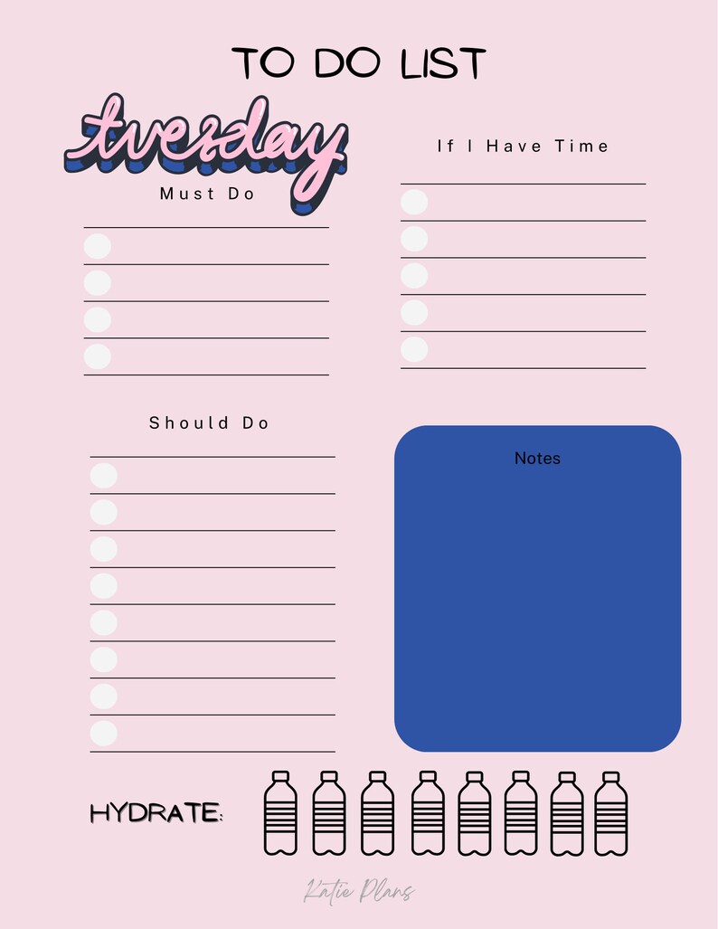 To Do List, Monday Thru Friday + 1 Blank - Etsy