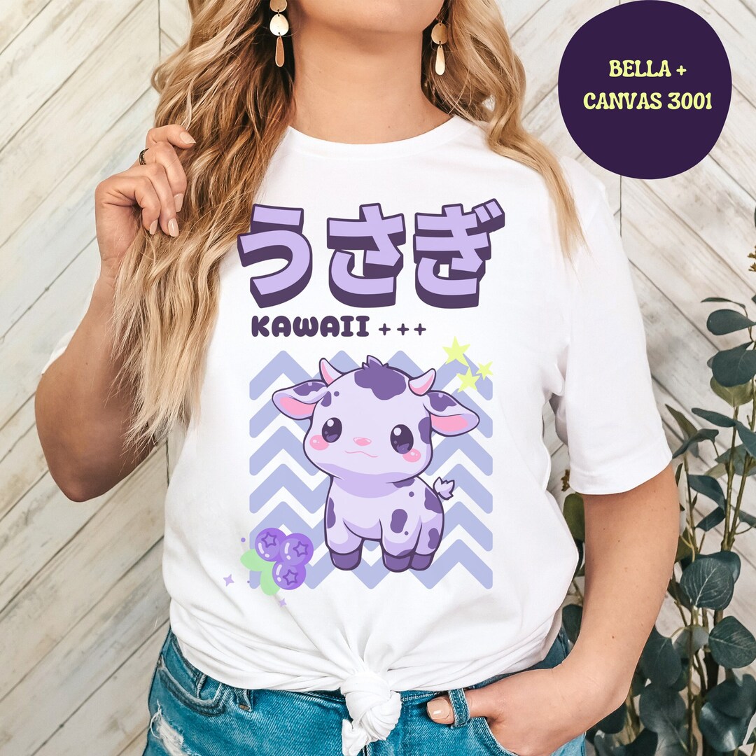 Kawaii Blueberry Cow Print Shirt | Oversize Anime Cutecore Crewneck - Etsy