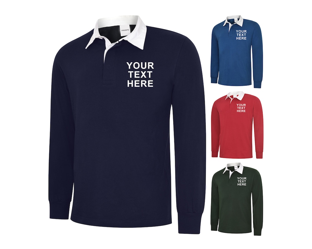 Personalised Classic Rugby Shirt Custom Printed Sports Work Wear Casual ...