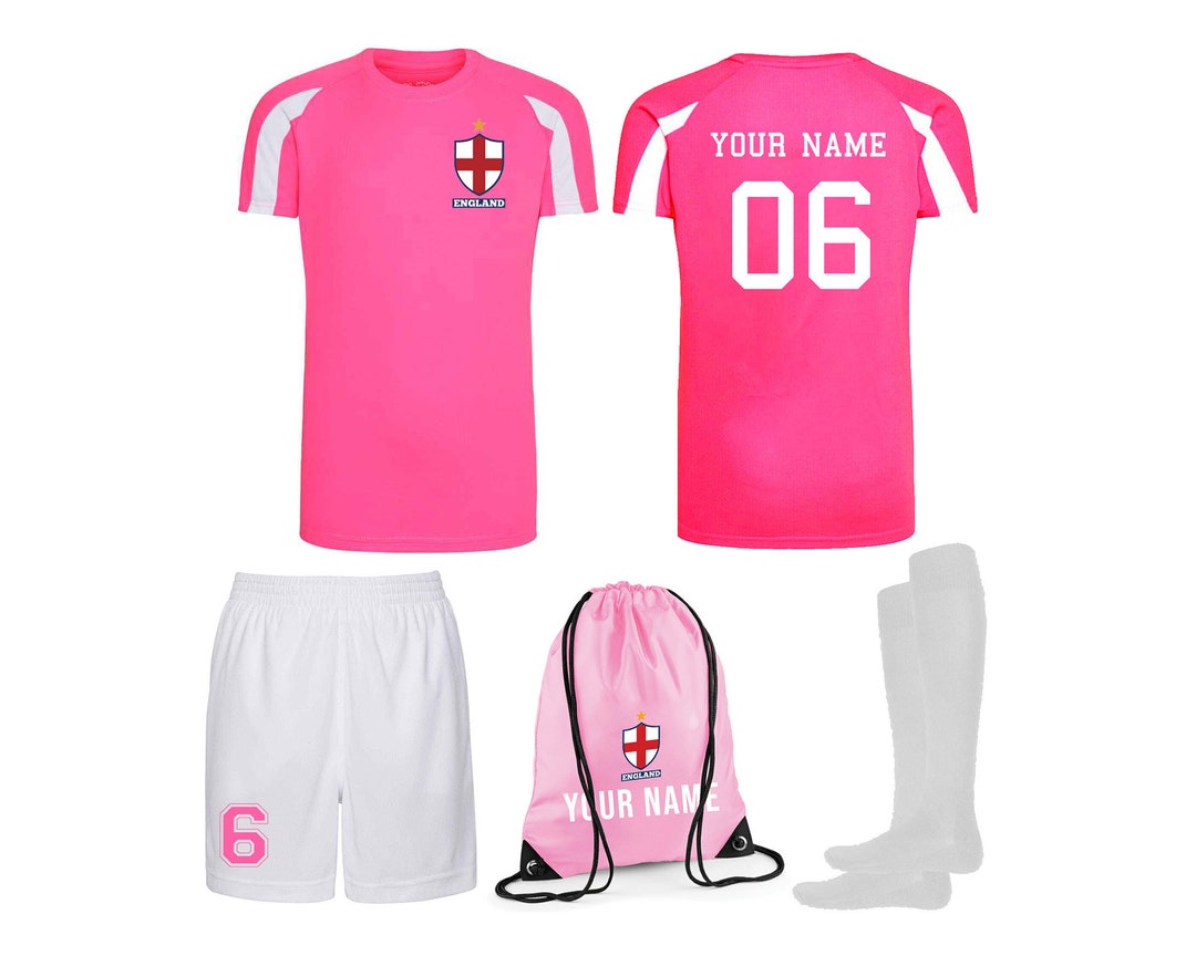 Personalised England Style Kit Pink and White Football Shirts - Etsy