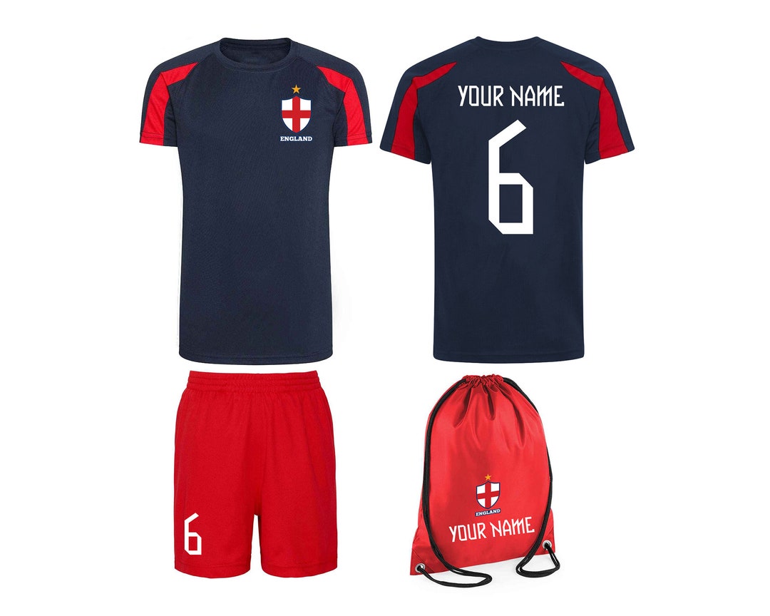 Personalised England Style Kit Football Shirt, Shorts and Bag for Boys ...