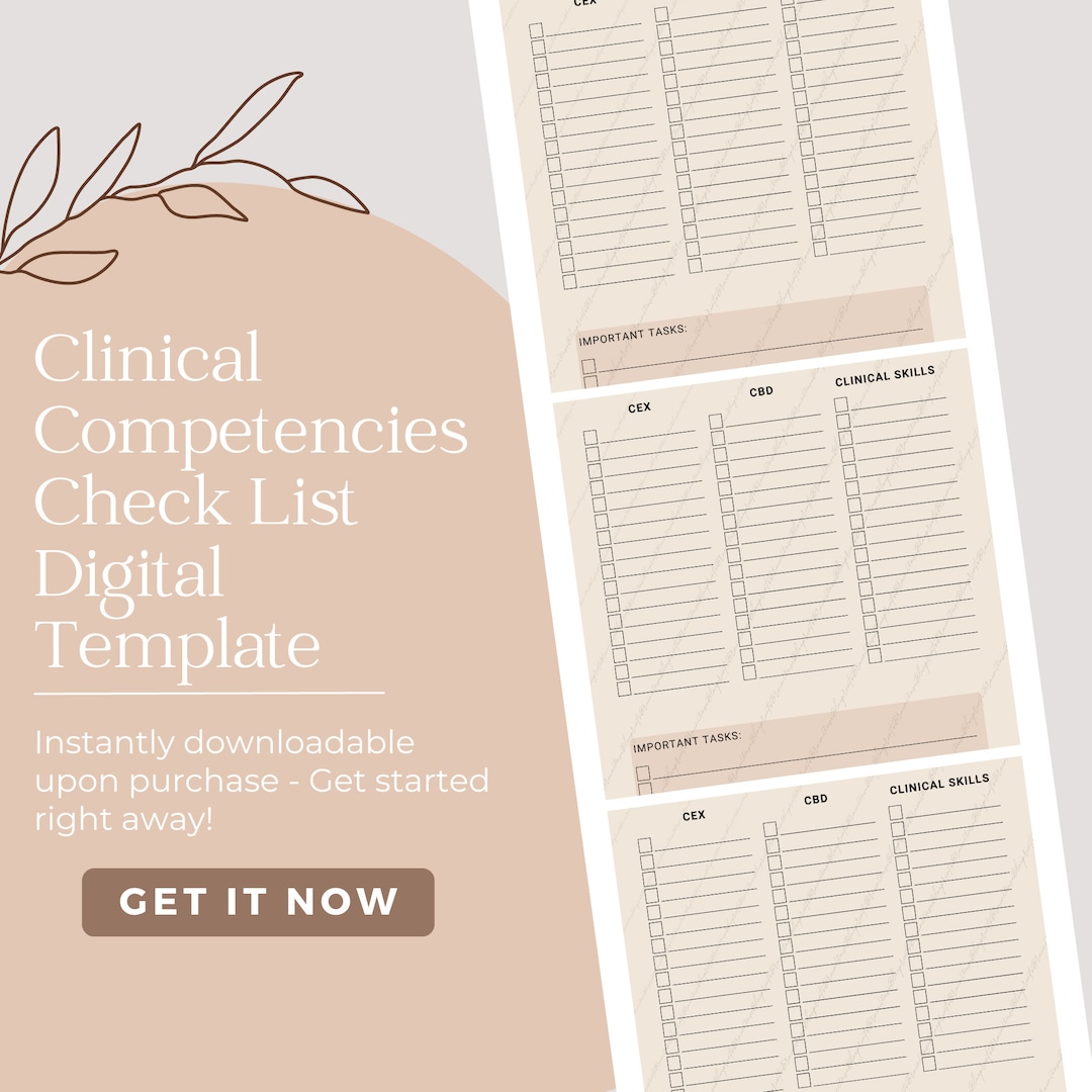 Clinical Competencies Check List Digital Template - Etsy