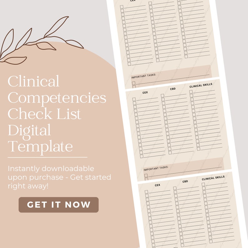 Clinical Competencies Check List Digital Template - Etsy