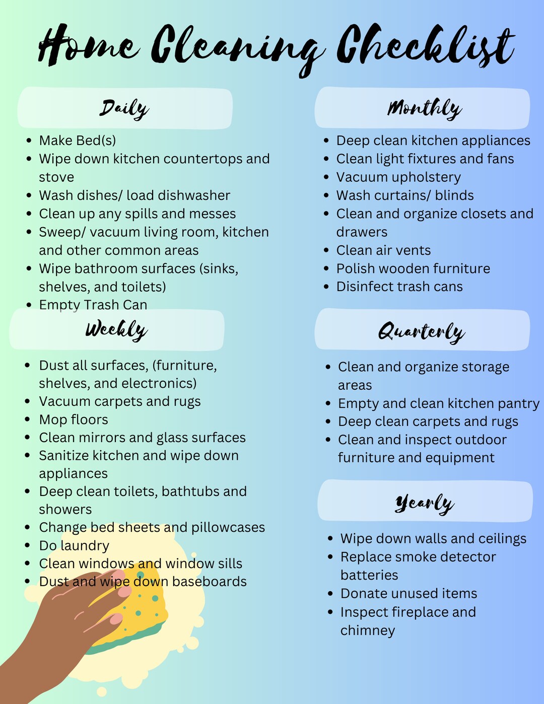 Home Cleaning Checklist - Blue Gradiant - Etsy