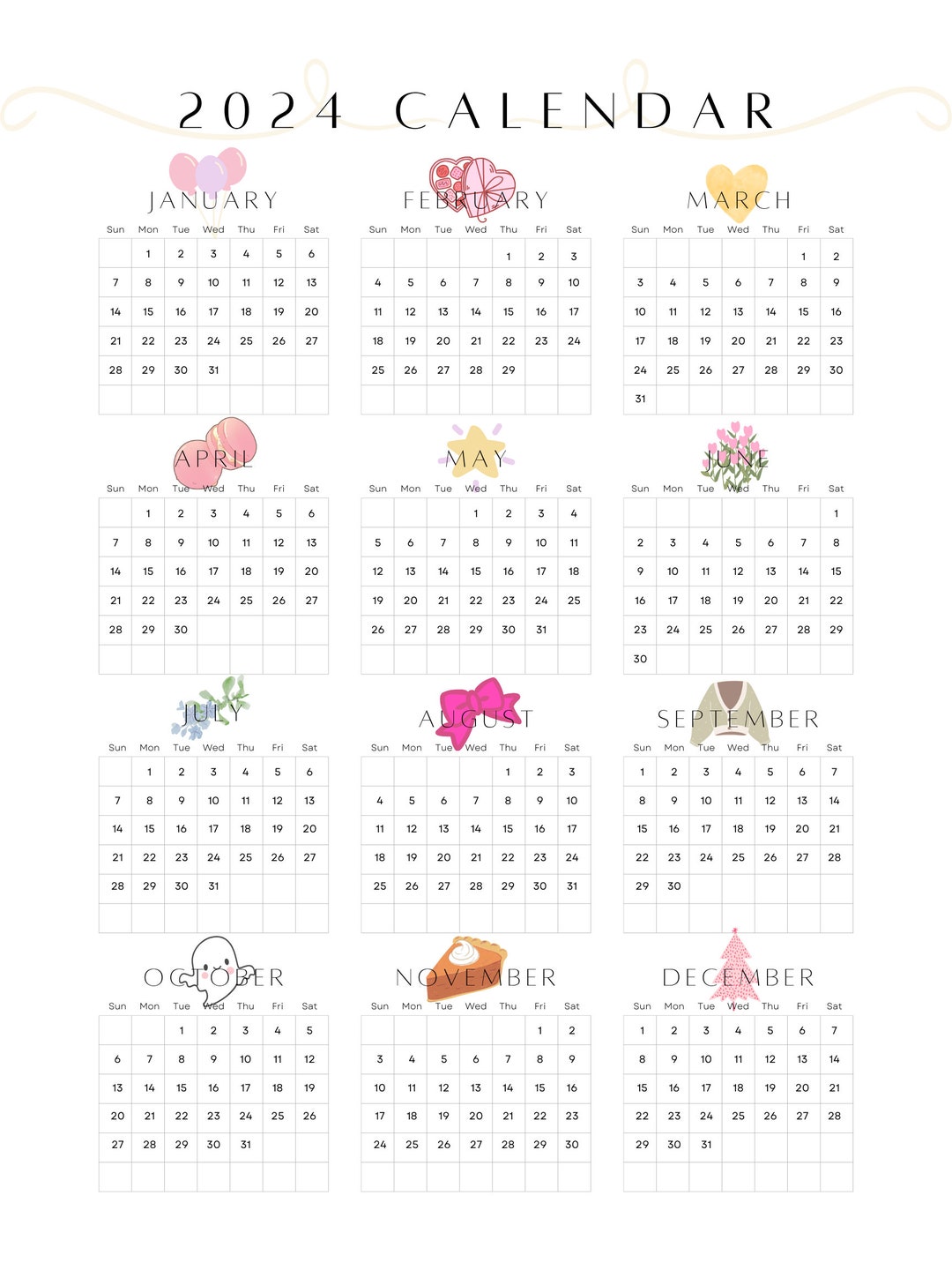 2024 Coquette Kawaii Aesthetic Calendar - Etsy