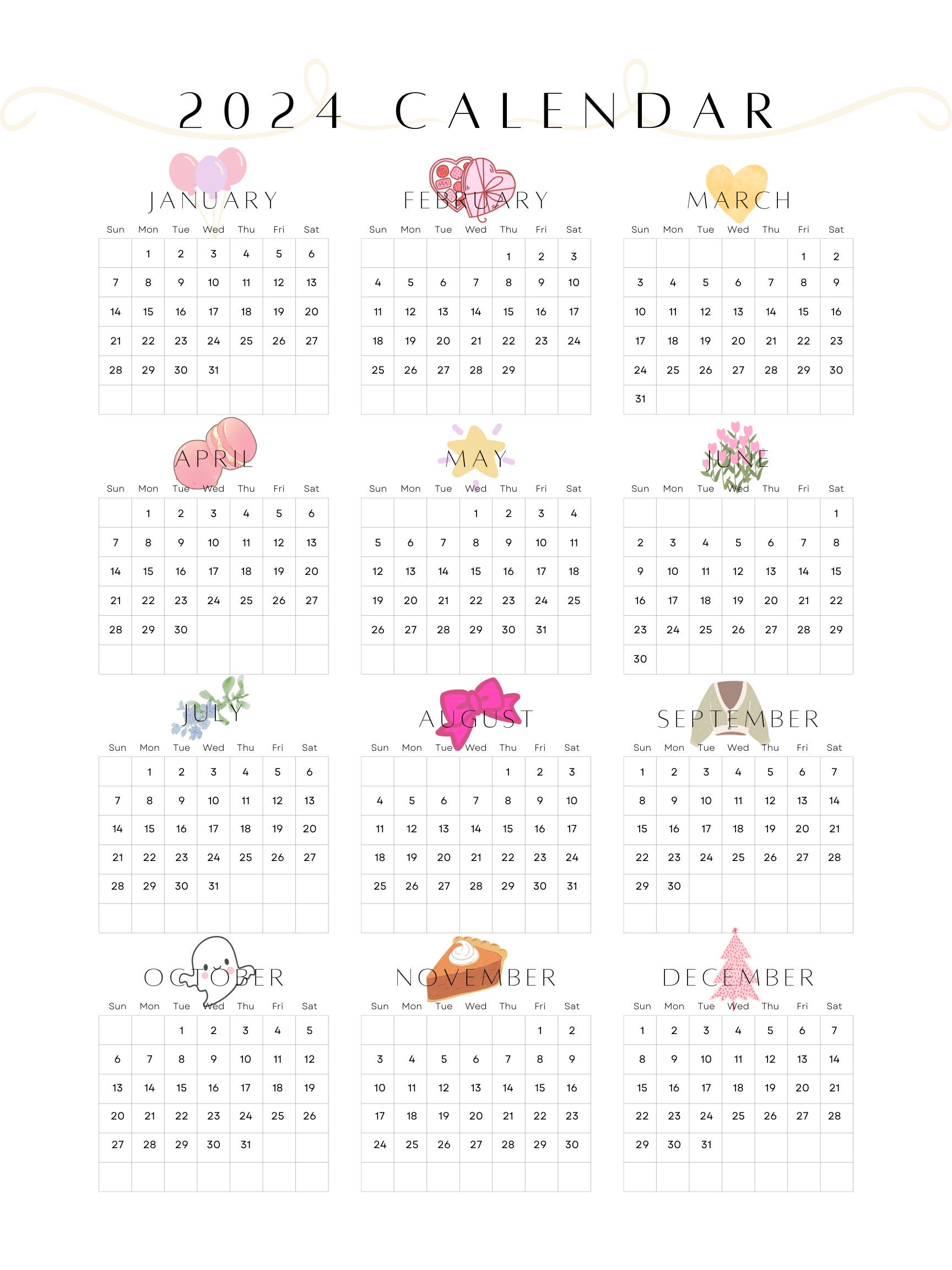 2024 Coquette Kawaii Aesthetic Calendar - Etsy