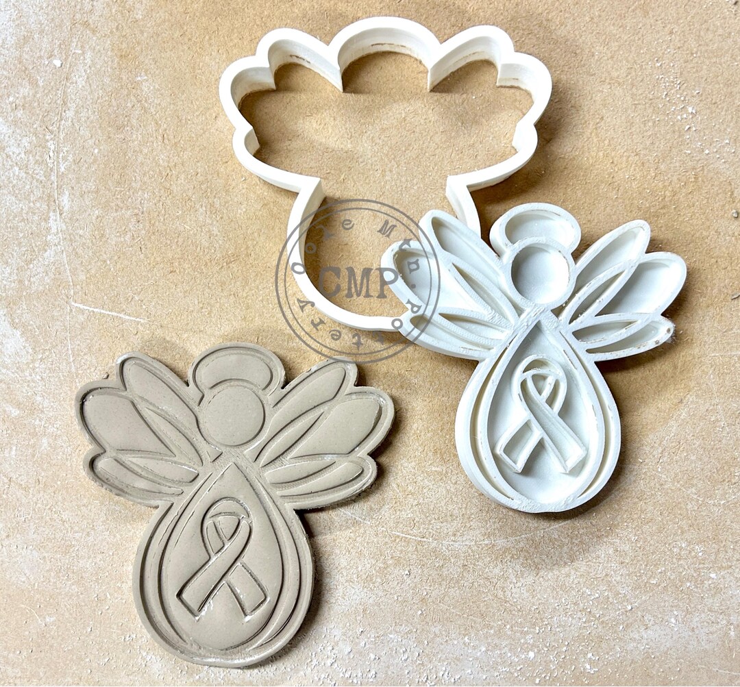 Angel Stamp and Cutter Combo With Awareness Ribbon, 3D Printed Stamp ...