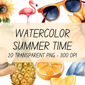 Watercolor Summer Clipart Set, Summer Beach Themed Digital Sticker ...