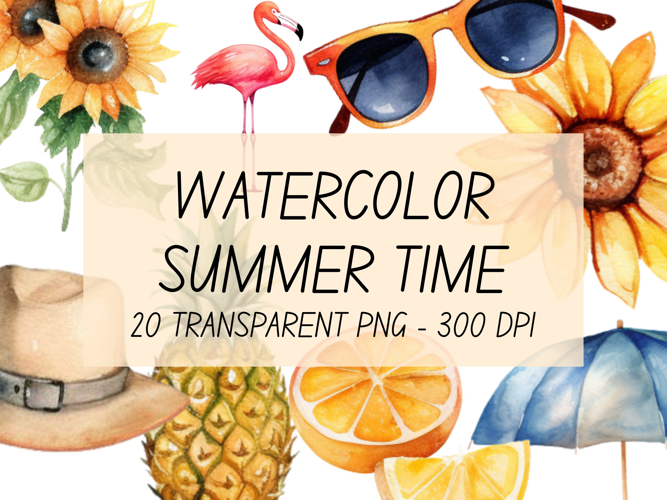 Watercolor Summer Clipart Set, Summer Beach Themed Digital Sticker ...