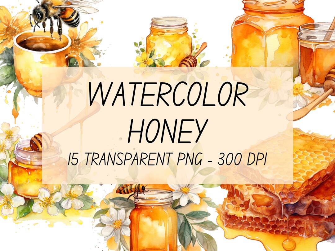 Watercolor Honey Clipart, Nature Honey Jar Can Drinks, 300DPI ...