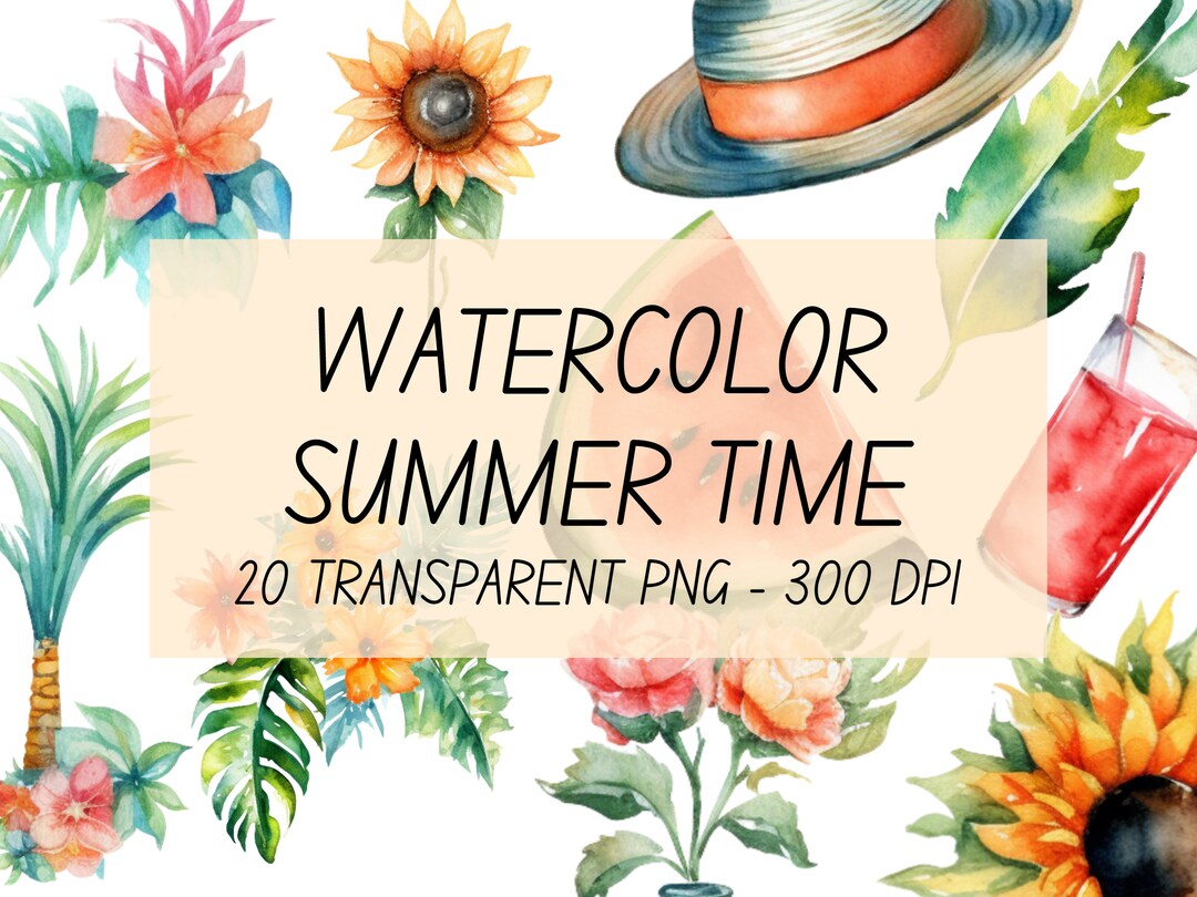 Watercolor Summer Clipart Set, Summer Beach Themed Digital Sticker ...