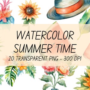 Watercolor Summer Clipart Set, Summer Beach Themed Digital Sticker ...