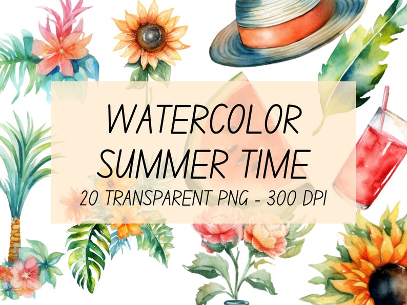 Watercolor Summer Clipart Set, Summer Beach Themed Digital Sticker ...