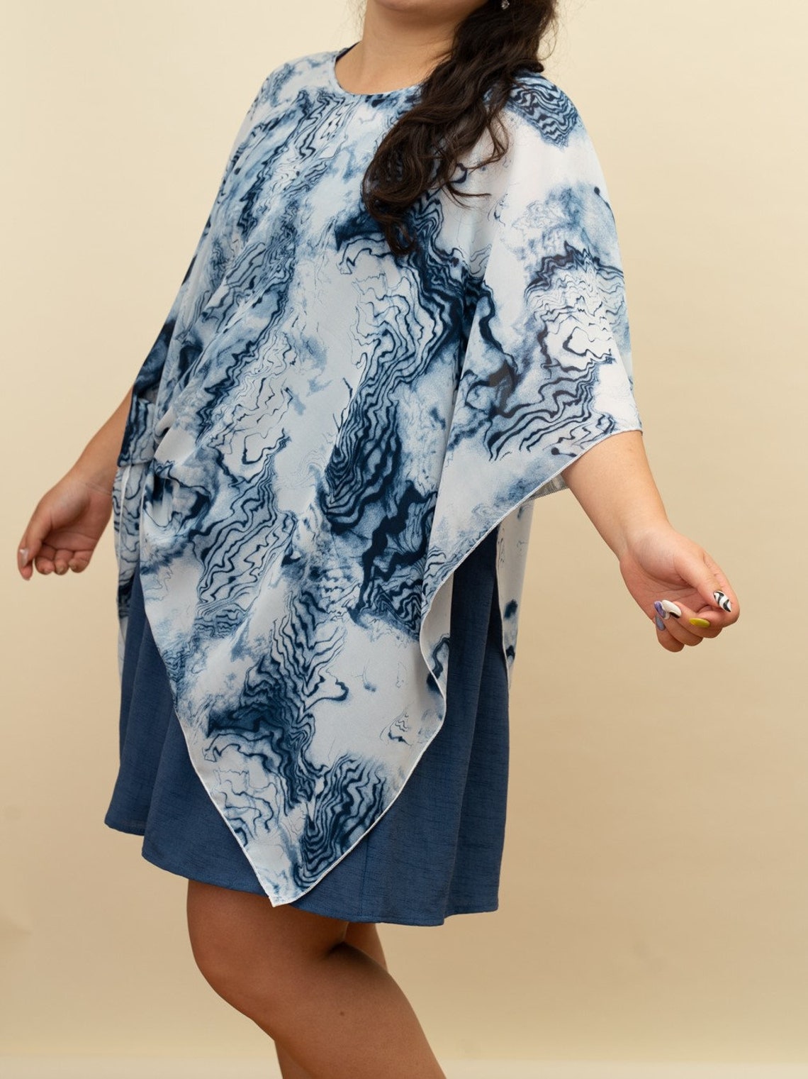 Blue Abstract Scarf Poncho - Multiway Wrap, Multi-way Scarf, Chiffon ...