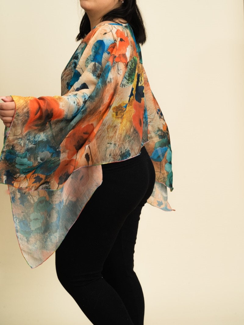 Orange Watercolor Scarf Poncho - Multiway Wrap, Multi-way Scarf ...