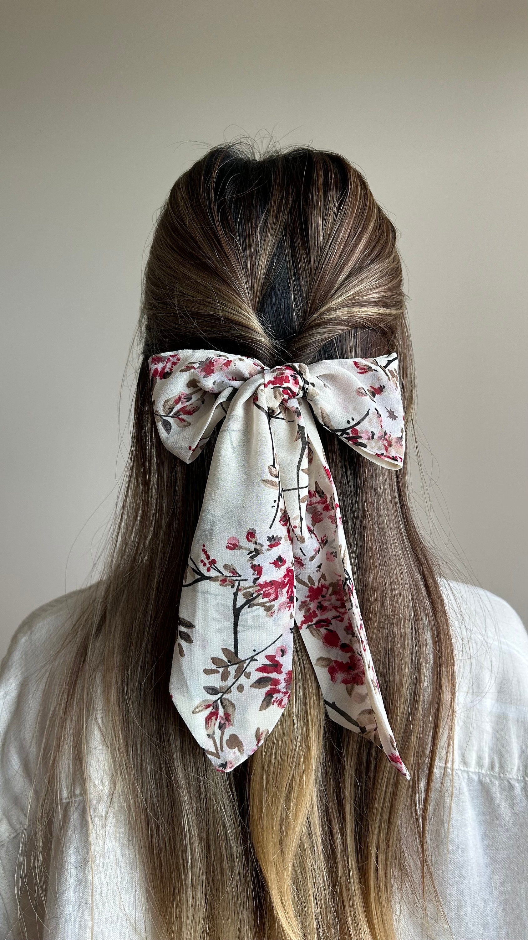Sakura Print Silk Hair Scarf - Skinny Chiffon Hair Ribbon - Etsy