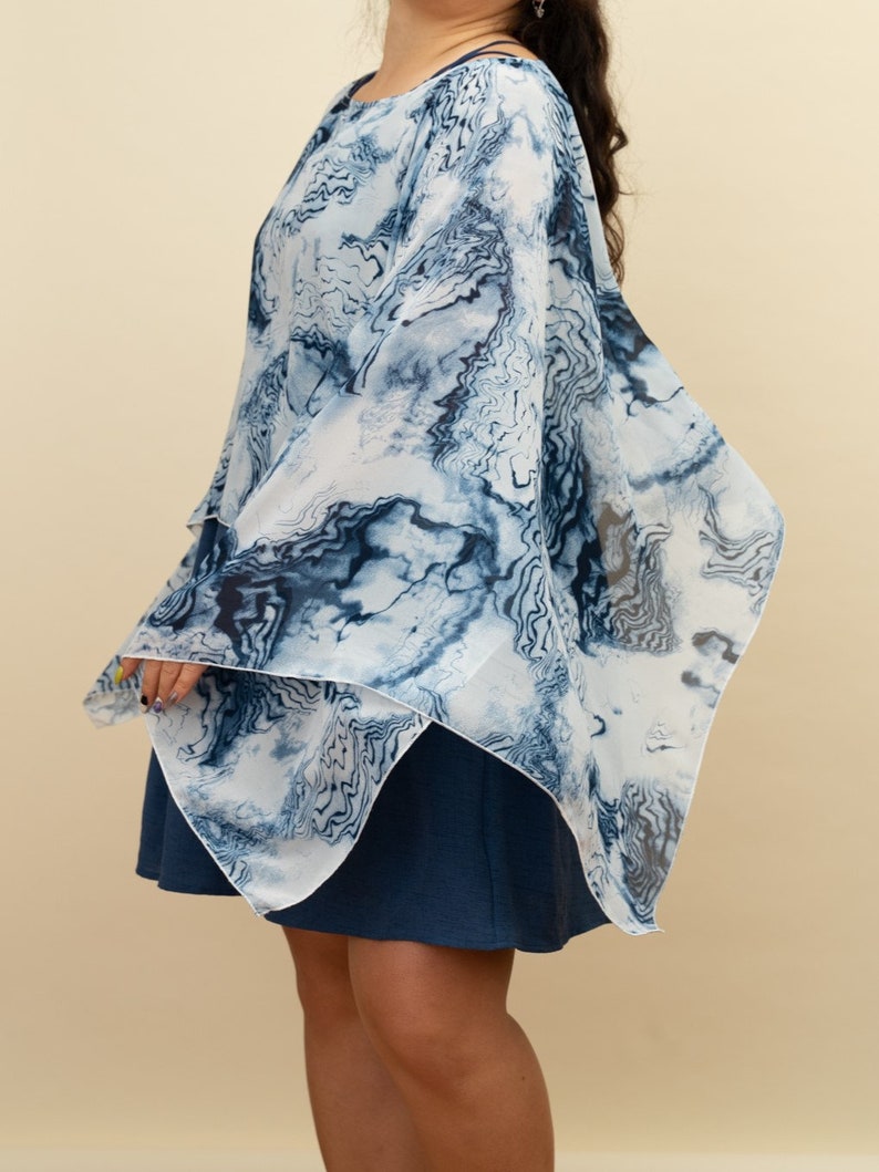 Blue Abstract Scarf Poncho - Multiway Wrap, Multi-way Scarf, Chiffon ...