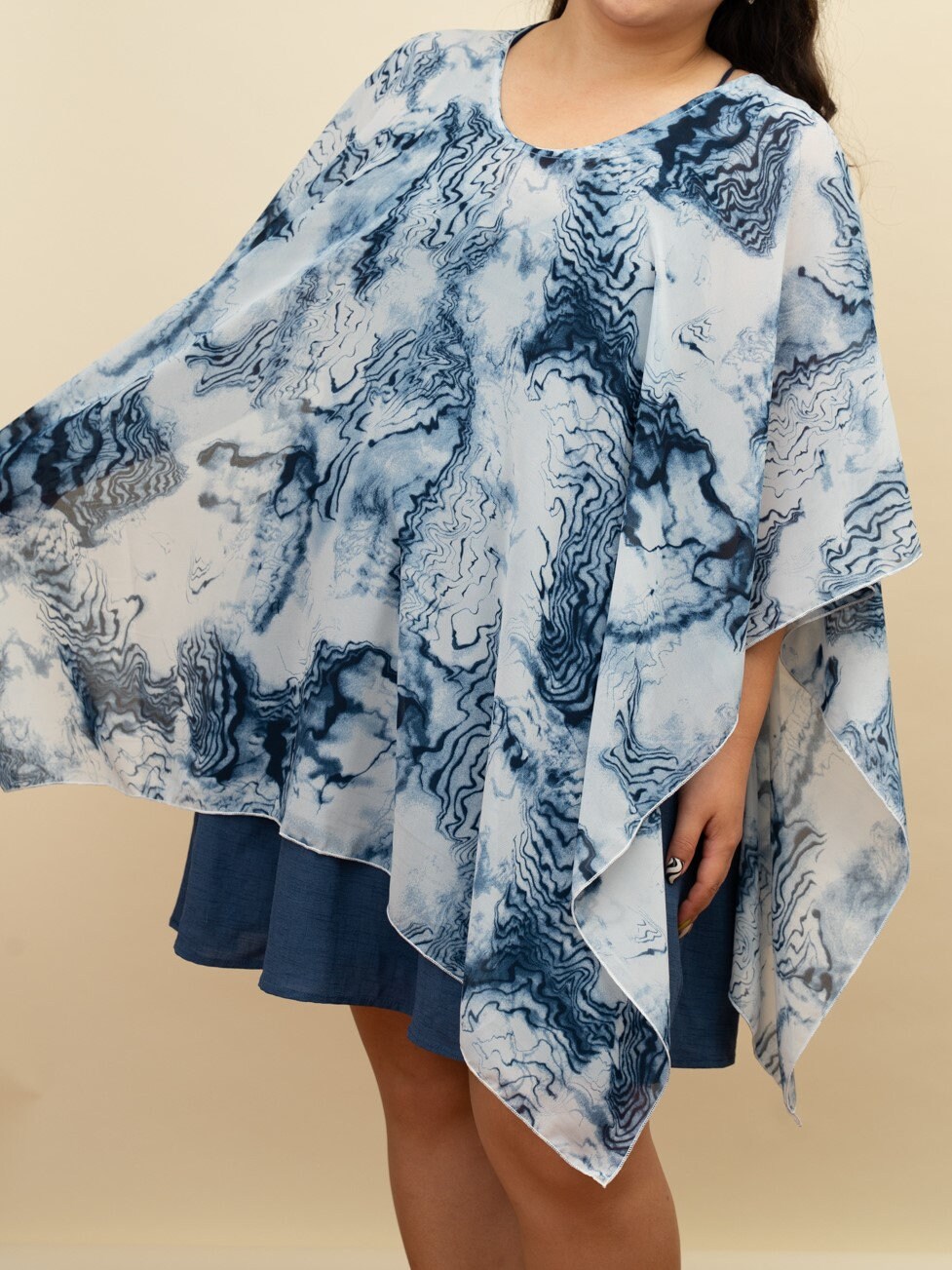 Blue Abstract Scarf Poncho - Multiway Wrap, Multi-way Scarf, Chiffon ...