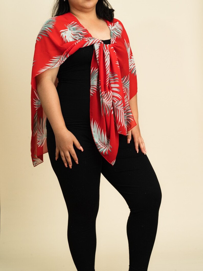 Red Palm Leaf Scarf Poncho Multiway Wrap Multi-way Scarf - Etsy
