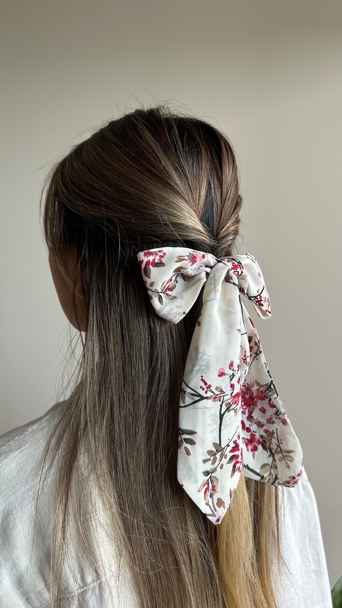 Sakura Print Silk Hair Scarf - Skinny Chiffon Hair Ribbon - Etsy