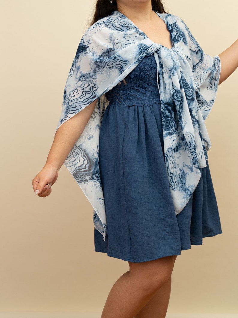 Blue Abstract Scarf Poncho - Multiway Wrap, Multi-way Scarf, Chiffon ...