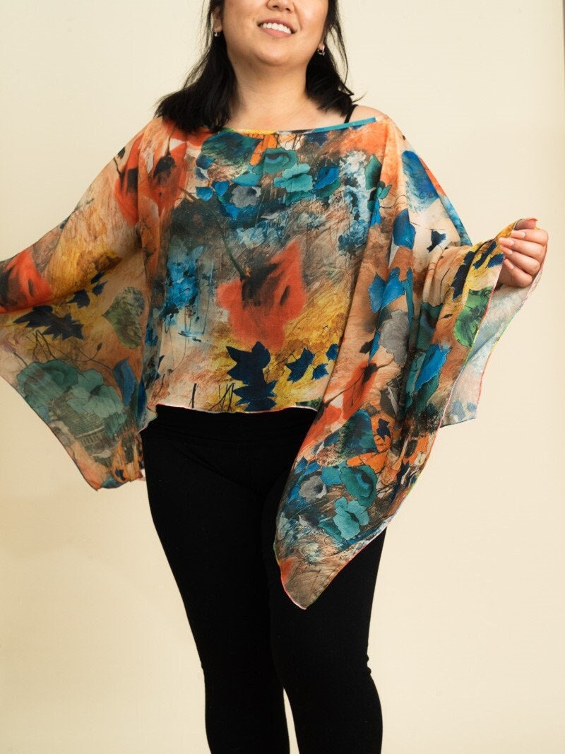 Orange Watercolor Scarf Poncho - Multiway Wrap, Multi-way Scarf ...