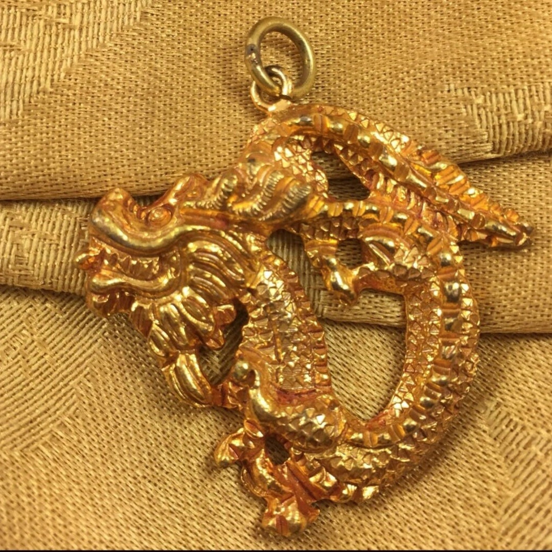 Dragon Pendant - Gold Plated Unisex Pendant - Mythical Jewelry, Dragon ...