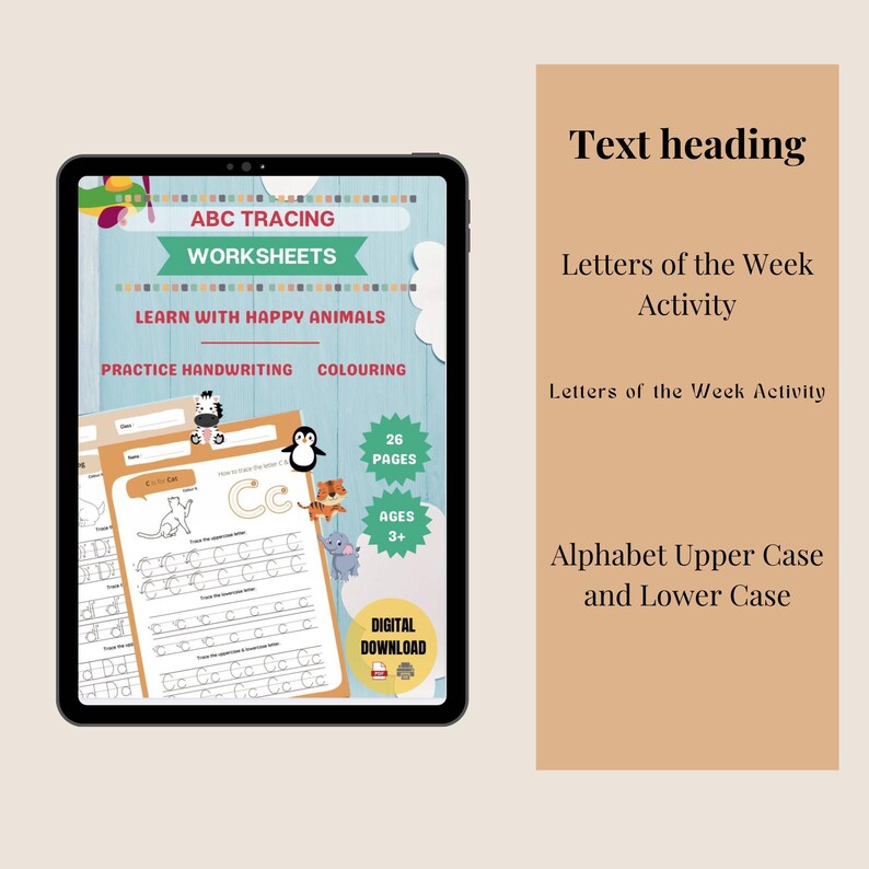 28 Page Printable Alphabet ABC With Animals Upper Case and Lower Case ...