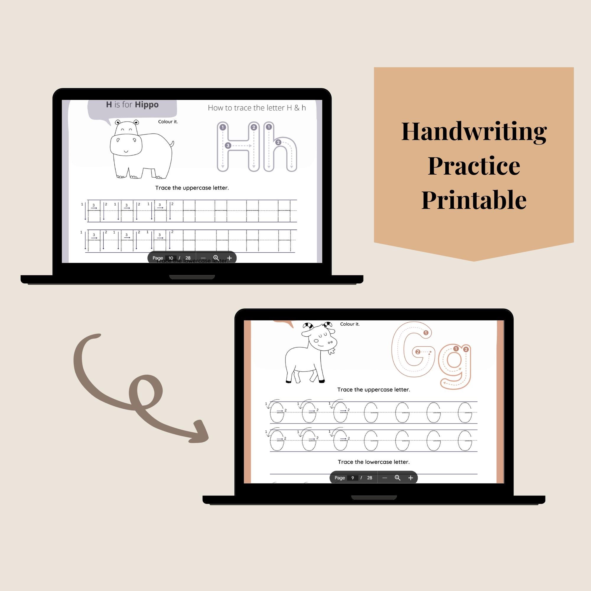 28 Page Printable Alphabet ABC With Animals Upper Case and Lower Case ...