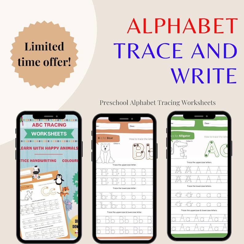 28 Page Printable Alphabet ABC With Animals Upper Case and Lower Case ...